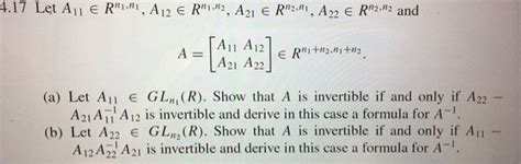 4 17 Let A11 E R A 12 R1 2 A21 R2 A22 E R 2