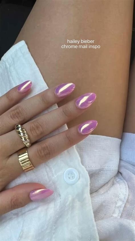 Hailey Bieber Chrome Nail Inspo Glazed Donut Nails Pink And White