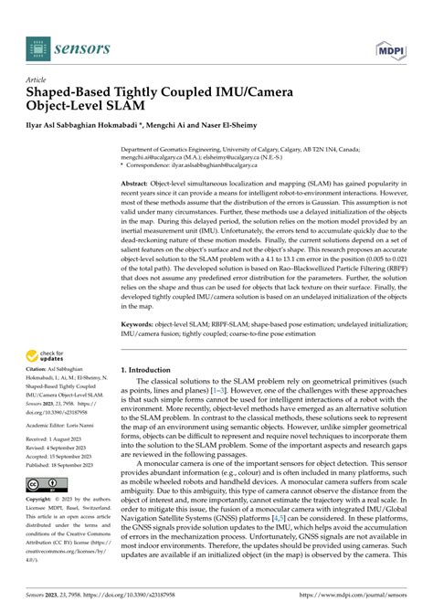 Pdf Shaped Based Tightly Coupled Imucamera Object Level Slam