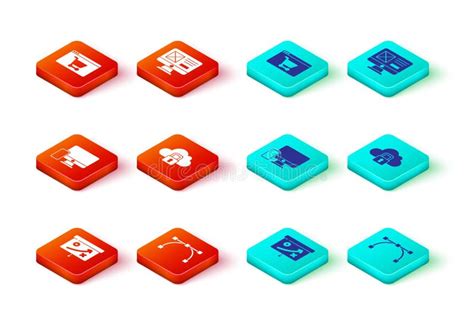 Set Planning Strategy Concept Bezier Curve Monitor And Mobile Cloud Computing Lock Ui Ux