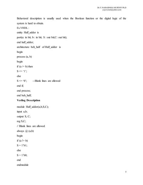Overview Of Hardware Description Languages Hdls Docx