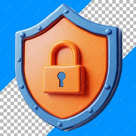 3d Icon Of Orange Lock On Blue Shield Emphasizing Security And