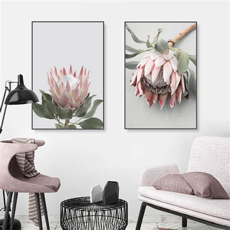 아름 다운 Protea 킹 꽃 포스터 인쇄 캔버스 회화 벽 아트 갤러리 거실 사진 침실 홈 장식그림 And 서예 Aliexpress