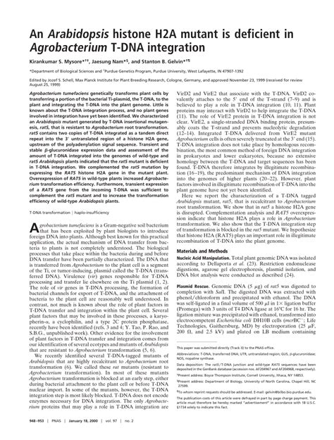 Pdf An Arabidopsis Histone H2a Mutant Is Deficient In Agrobacterium T Dna Integration
