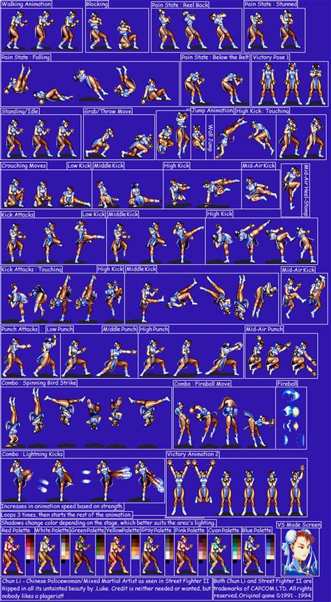 Street Fighter Ii Chun Li Sprite Sheet Complete Printable Version Street Fighter Street