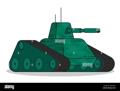 Protected Army Track Tank With Camouflage Coloring And Long Barrel For