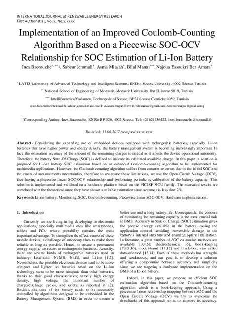Pdf Implementation Of An Improved Coulomb Counting Algorithm Based On A Piecewise Soc Ocv