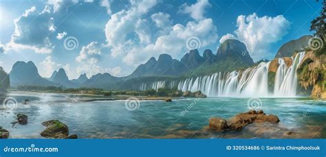 Ai Generator Image Of Beautiful Waterfalls Limestone Waterfalls Stock Illustration