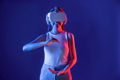 Premium Photo Smart Female Use Both Hands Interacting Generated Virtual Object Hallucination