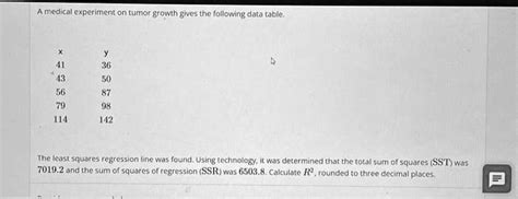 A Medical Experiment On Tumor Growth Gives The Following Data Table X