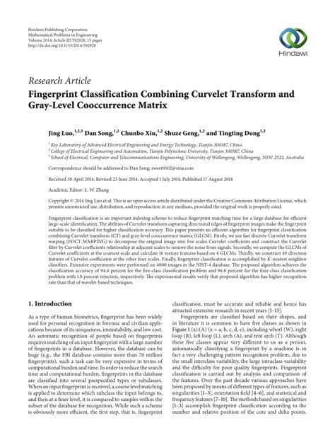 Pdf Fingerprint Classification Combining Curvelet Transform And Gray Level Cooccurrence Matrix