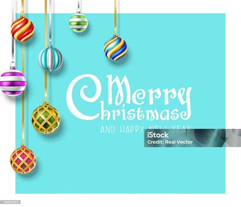 현실적인 크리스마스와 새해 배경 배너 전단지 인사말 카드 엽서 정사각형 방향입니다 화려한 매달려 공 12월에 대한 스톡 벡터 아트 및 기타 이미지 Istock