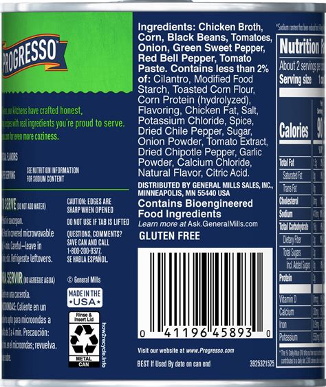 Progresso Soup Reduced Sodium Southwest Style Black Bean And Vegetable Planogram Back