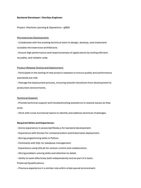 Devops Engineer Backend Developer Pdf