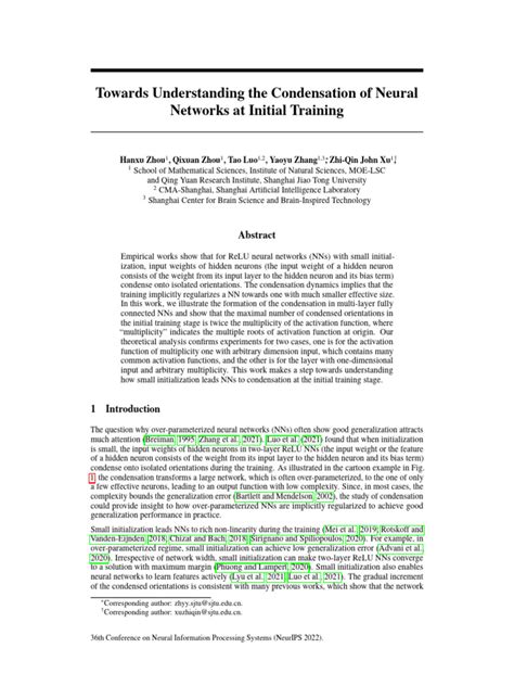 Neurips 2022 Towards Understanding The Condensation Of Neural Networks At Initial Training Paper