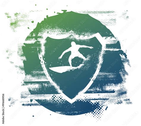 Stencil And Retro Surf Shield With Surfer Stock Vector Adobe Stock