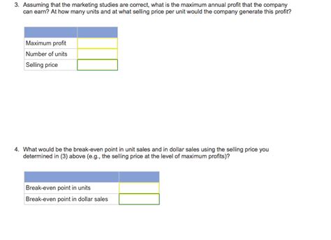 Solved Problem Break Even Analysis Pricing LO Chegg