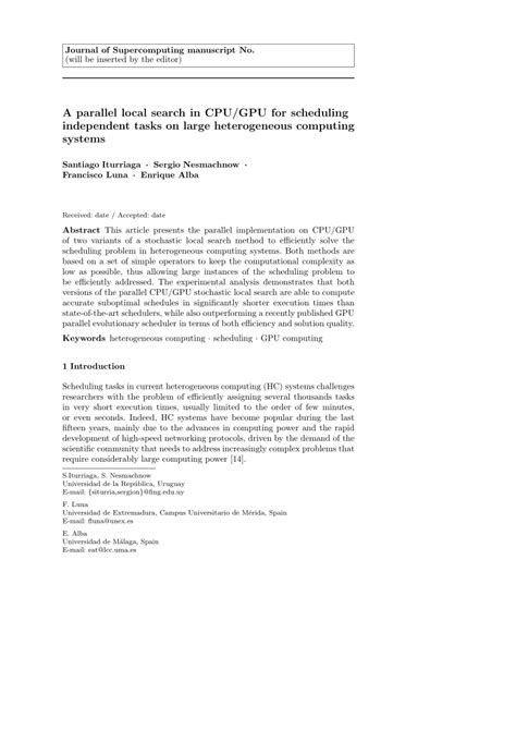 Pdf A Parallel Local Search In Cpugpu For Scheduling Independent