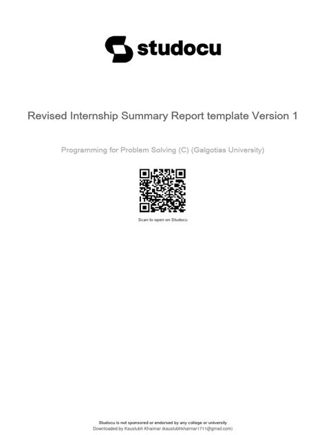 Revised Internship Summary Report Template Version 1 Pdf Computer Programming Algorithms