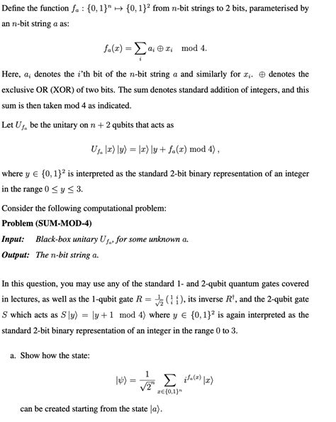 Solved Define The Function Fa 01 → 0 1 ² From N Bit