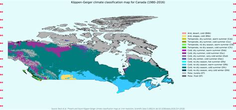 Map Köppengeiger Climate Classification Map For Canada 1980 2016