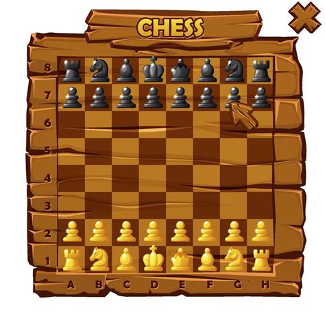 Wooden Chess Board And Set Chess Figures For 2d Game Ui Chess Strategy Application Ui Ux Vector