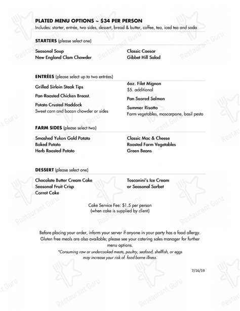 Menu At Gibbet Hill Grill Restaurant Groton