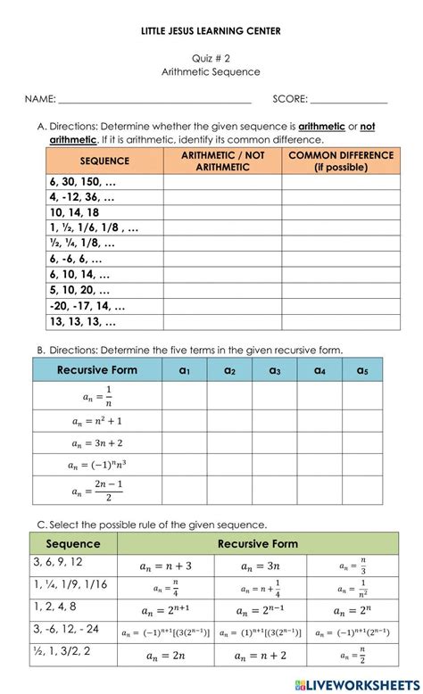 Arithmetic Sequences Worksheets Arithmetic Sequence