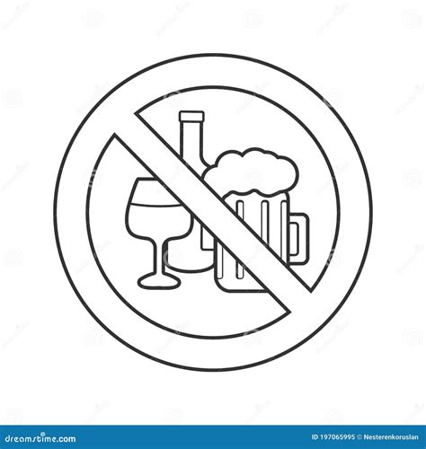 Señal Prohibida Con Icono Lineal De Bebidas Alcohólicas Ilustración Del
