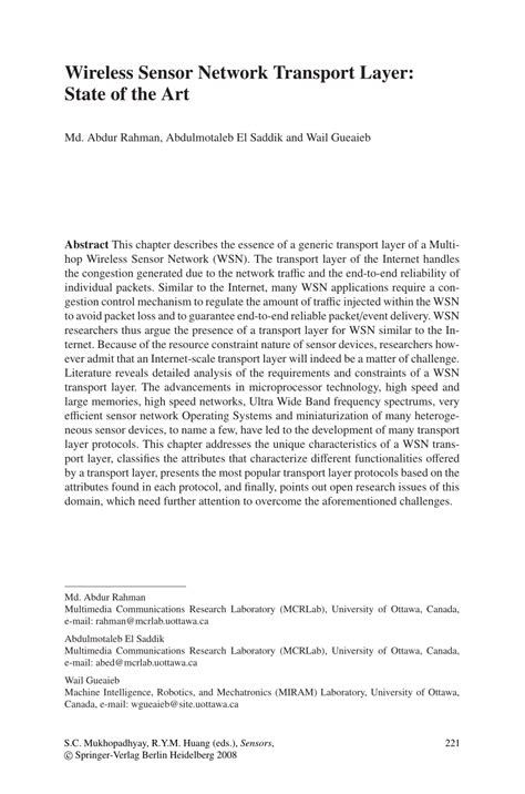 Pdf Wireless Sensor Network Transport Layer State Of The Art