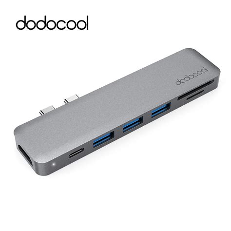 Dodocool Aluminium Dual USB C Hub With 3 USB 3 0 SD TF Card Reader Type C Hub Charging