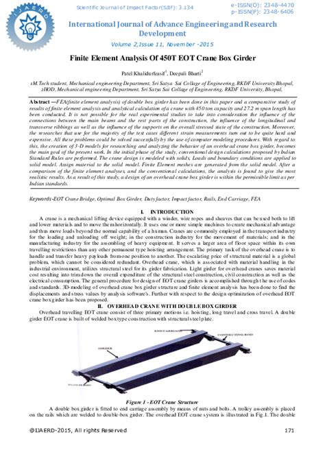 Pdf Finite Element Analysis Of 450t Eot Crane Box Girder