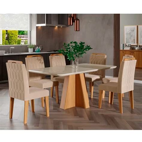 Mesa Para Sala De Jantar Maitê 160 Com 6 Cadeiras Paola Wood Cimol