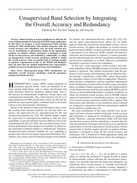 Pdf Unsupervised Band Selection By Integrating The Overall Accuracy And Redundancy
