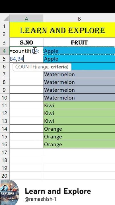Stop Manual Counting 🔥use Countif Formula In Excel Part 27 Exceltips Shortvideo Youtube
