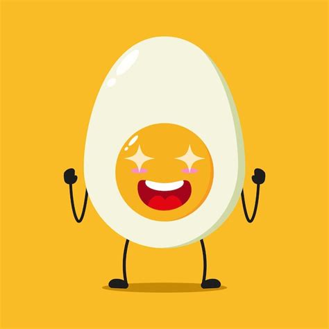 Premium Vector Cute Excited Half Boiled Egg Character Funny