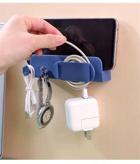 벽 휴대 전화 충전 플러그 홀더 스티커 후크 와이어 관리자 와이어 스토리지 고정 클립 무료 펀칭 와이어 고정 Temu