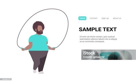 뚱뚱한 뚱뚱한 남자 하 고 연습 점프 밧줄과 체중 아프리카계 미국인 남자 훈련 운동 체중 감소 개념 평면 흰색 배경 복사 공간 수평 개념에 대한 스톡 벡터 아트 및 기타