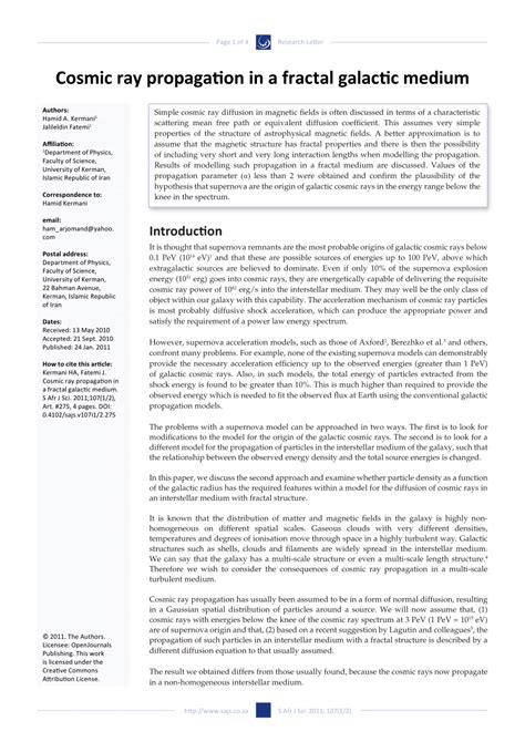 Pdf Cosmic Ray Propagation In A Fractal Galactic Medium