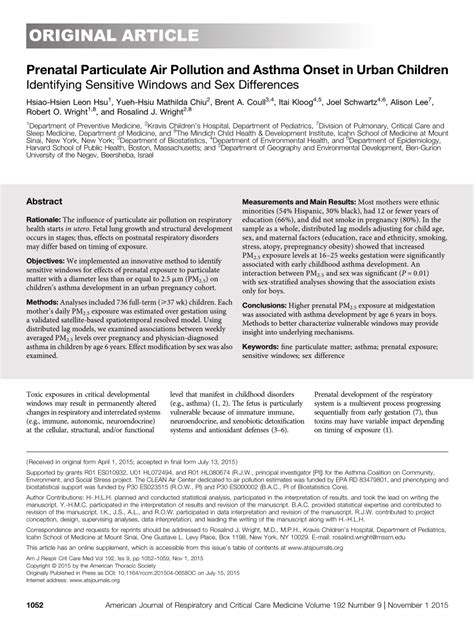 Pdf Prenatal Particulate Air Pollution And Asthma Onset In Urban