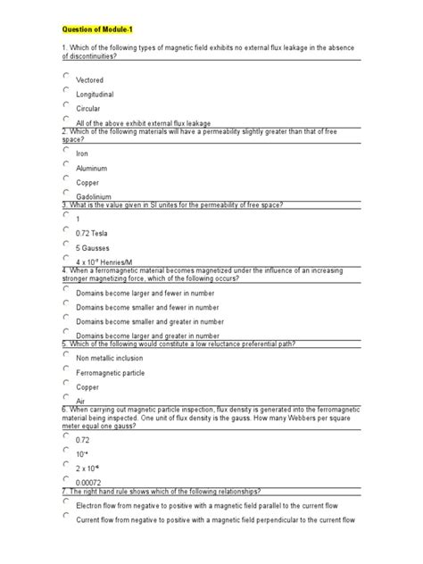 Question Of Mpi Module 1 To 4 Pdf Magnetic Field Fracture