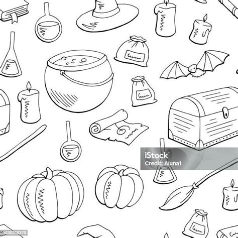 마녀 그래픽 블랙 화이트 원활한 패턴 배경 일러스트 벡터 마녀에 대한 스톡 벡터 아트 및 기타 이미지 마녀 색칠하기