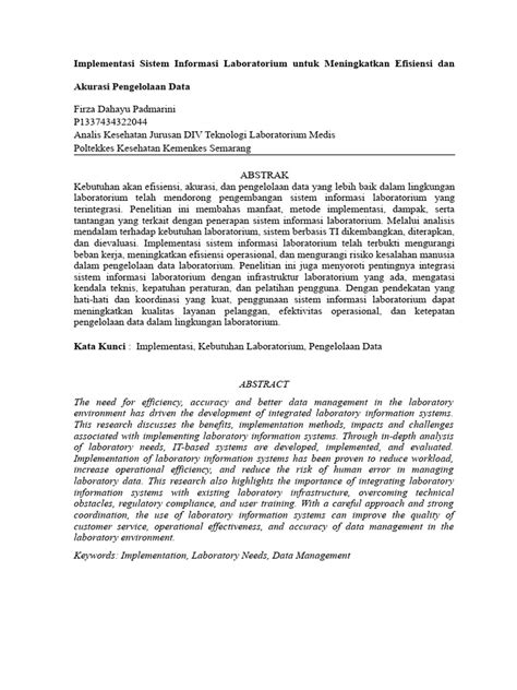 Implementasi Sistem Informasi Laboratorium Untuk Meningkatkan Efisiensi Implementasi Sistem Informasi Laboratorium Untuk Meningkatkan Efisiensi