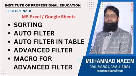 Master Excel Sorting Filtering And Macros Lecture No 8 MS Excel In