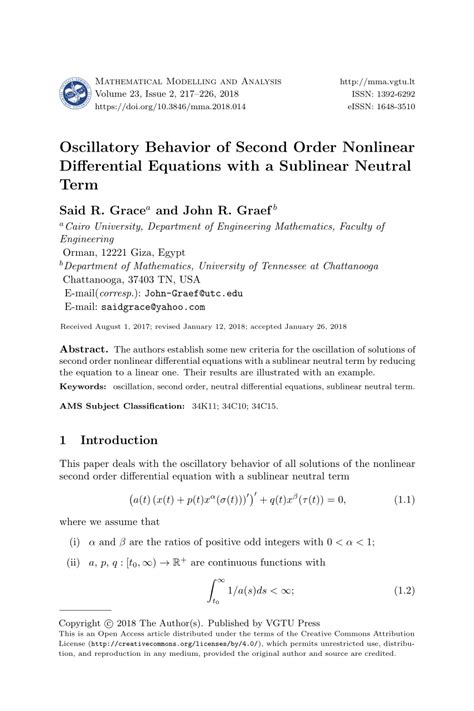 Pdf Oscillatory Behavior Of Second Order Nonlinear Diﬀerential