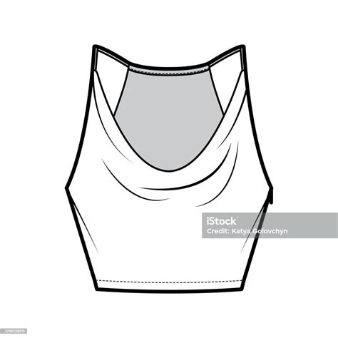 얇은 조절 가능한 스트랩 슬림핏 허리 길이가 있는 탱크 로우 카울 크롭 캐미솔 테크니컬 패션 일러스트 플랫 0명에 대한 스톡 벡터 아트 및 기타 이미지 Istock