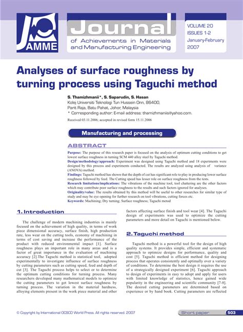 Pdf Analyses Of Surface Roughness By Turning Process Using Taguchi Method