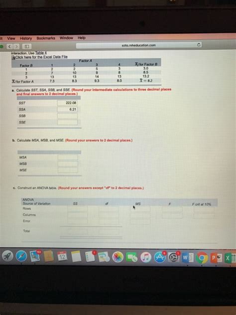 Solved A Calculate SST SSA SSB And SSE Round Your Chegg Com
