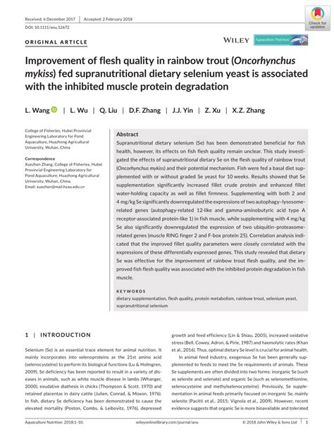 Pdf Improvement Of Flesh Quality In Rainbow Trout Oncorhynchus Mykiss Fed Supranutritional