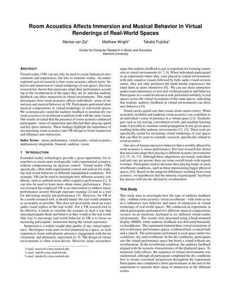 Pdf Room Acoustics Affects Immersion And Musical Behavior In Virtual